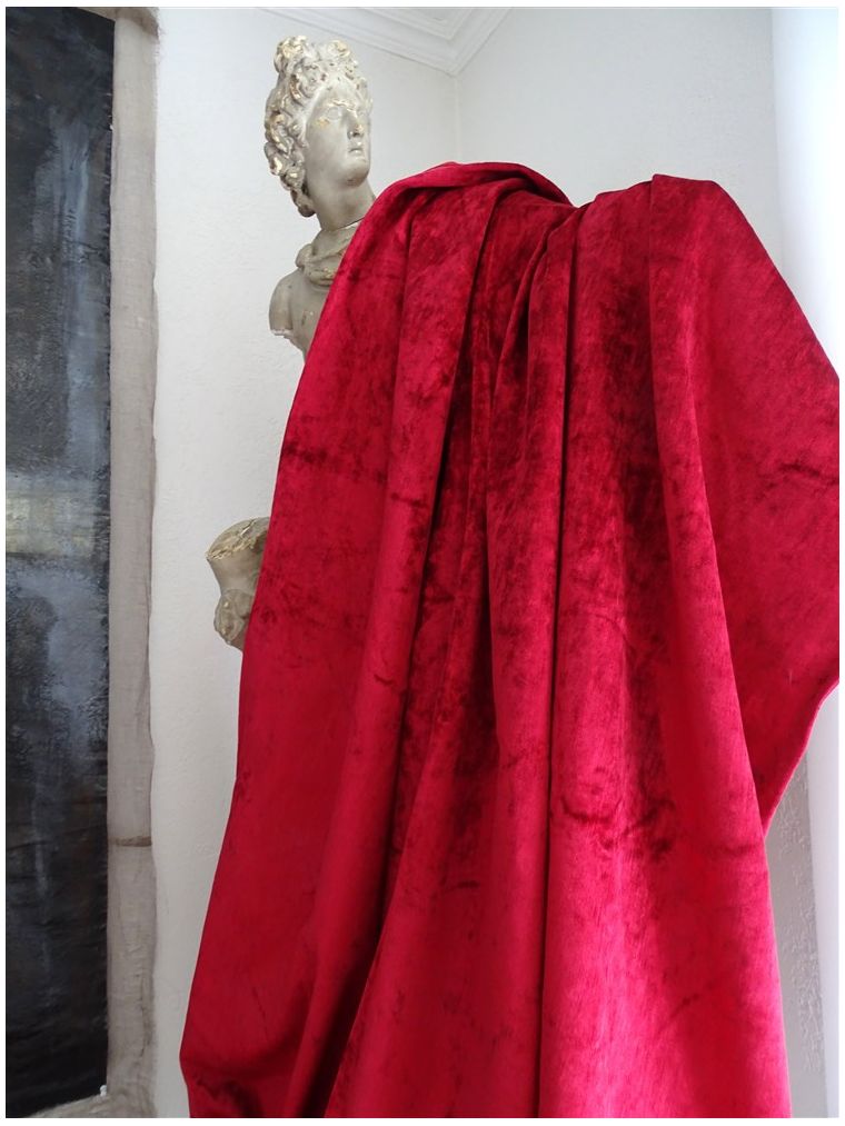 Paire De Tentures En Velours De Soie Rouge Vermillon Rideaux Anciens