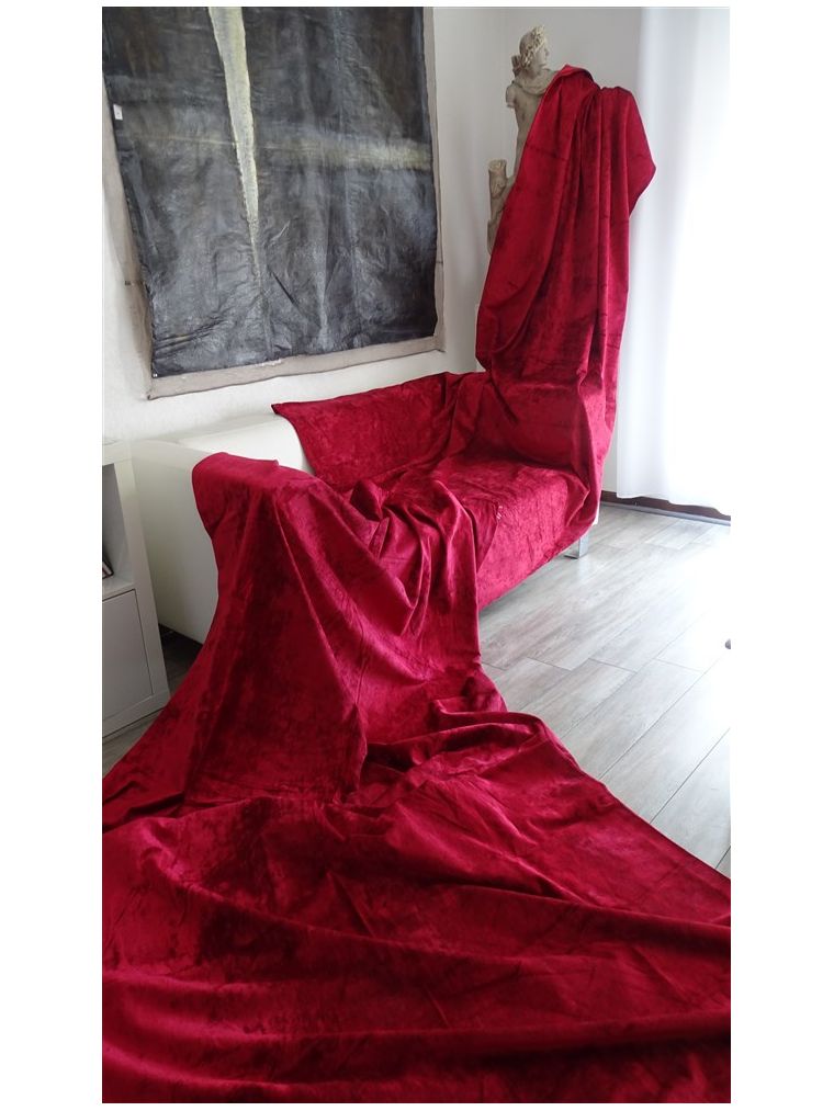 Paire De Tentures En Velours De Soie Rouge Vermillon Rideaux Anciens